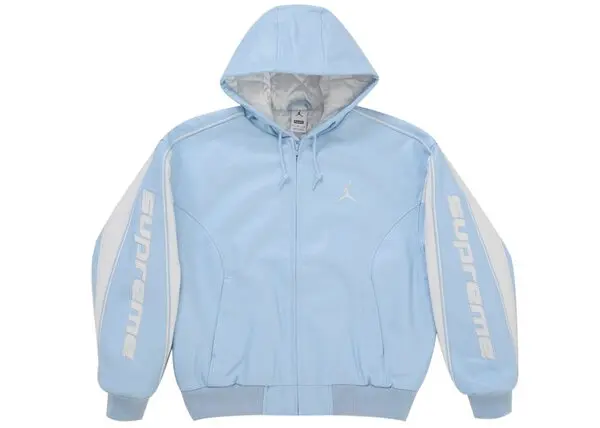 Supreme X Jordan Hooded Leather Jacket Ss26 - Light Blue